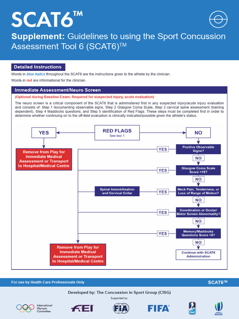SCAT6 Concussion Assessment Instructions | PDF | Concussion | Foot