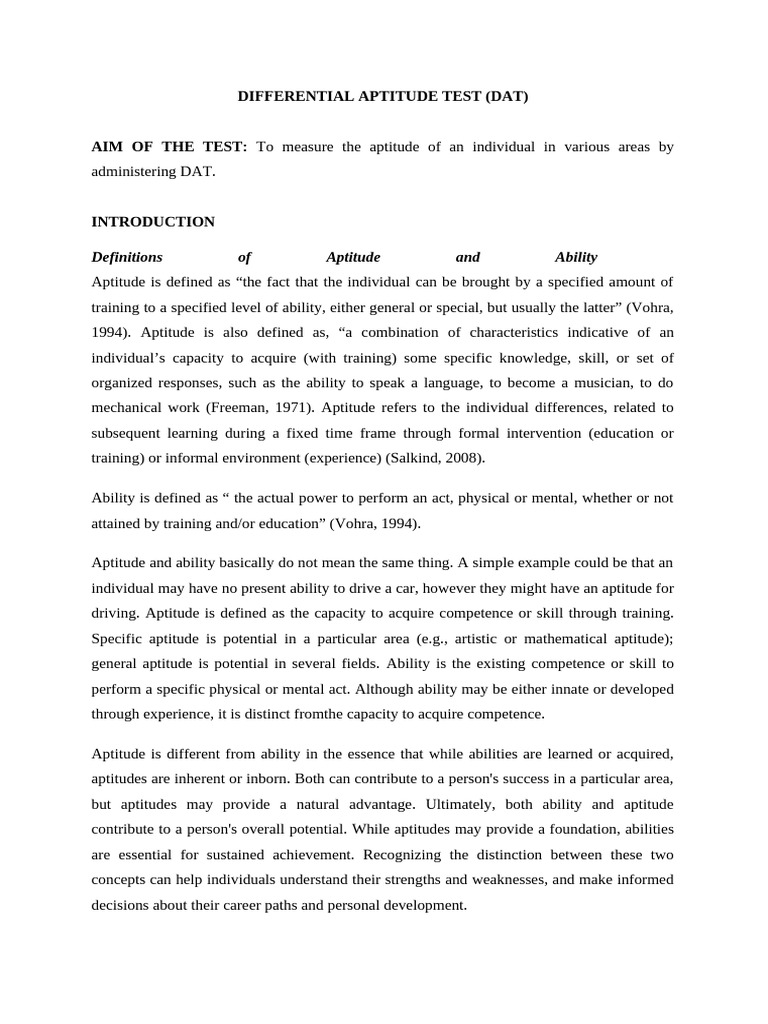 Overview of the Differential Aptitude Test | PDF | Intelligence | Learning