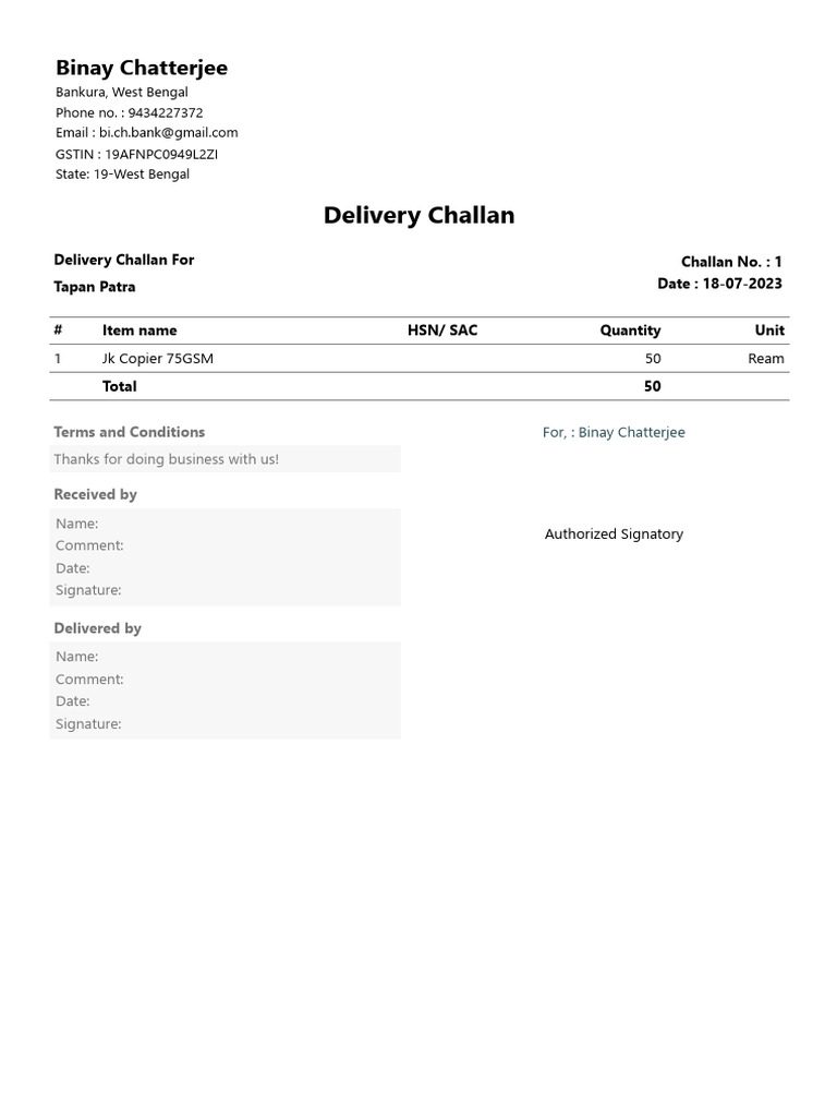 Delivery Challan 1-18-07 23 | PDF