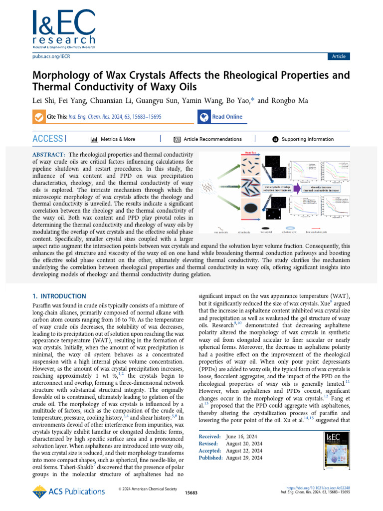 Wax Crystal Morphology in Waxy Oils | PDF | Viscosity | Electrical ...