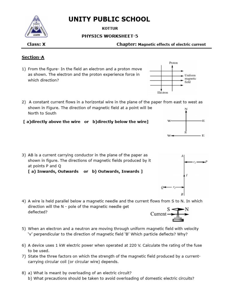 Magnetic Effect-Worksheet 5 | PDF | Magnetic Field | Electric Current