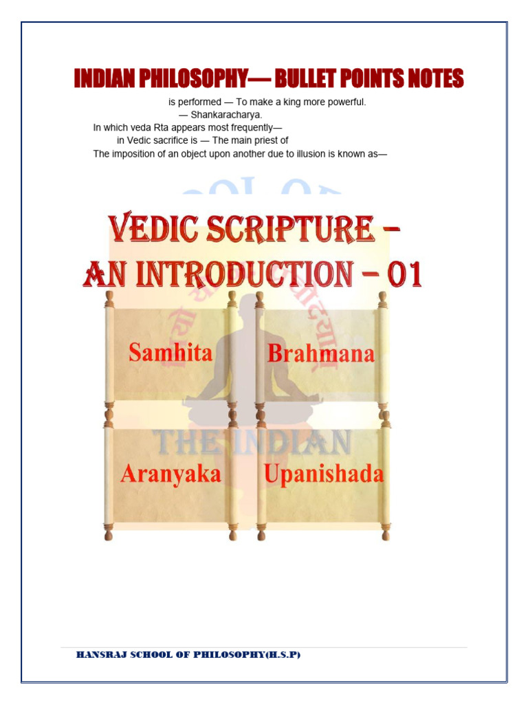 Indian Philosophy Bullet Points Summary | PDF | Hindu Philosophical ...