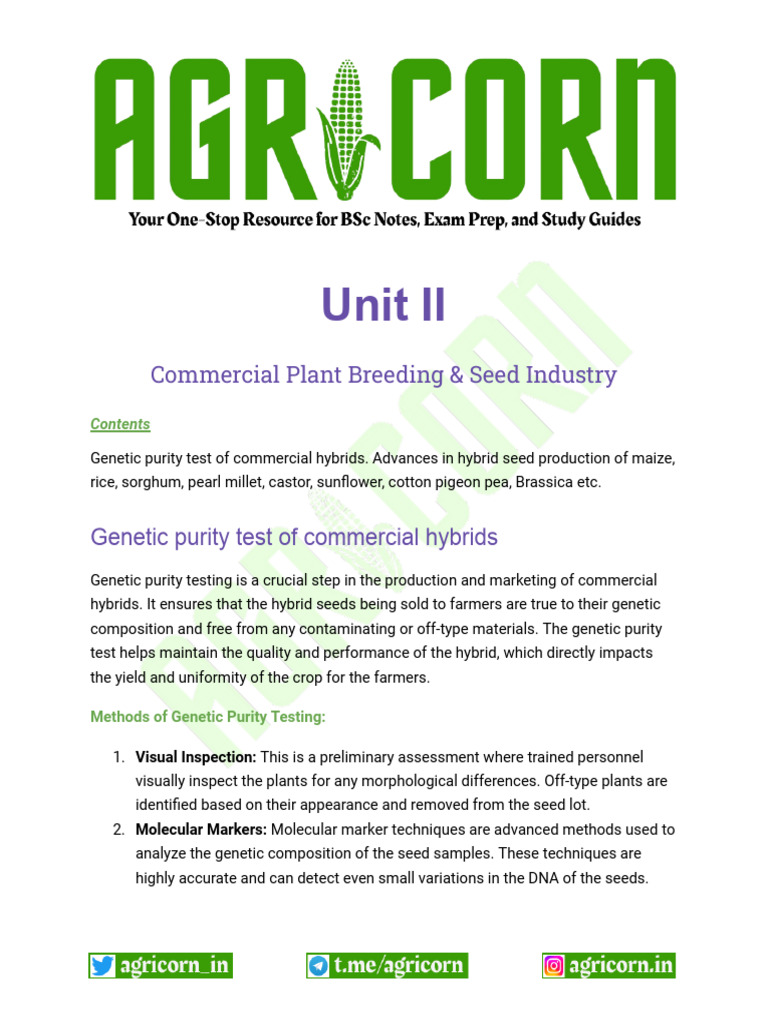Unit 2 Commercial Plant Breeding Pdf Plant Breeding Hybrid Biology