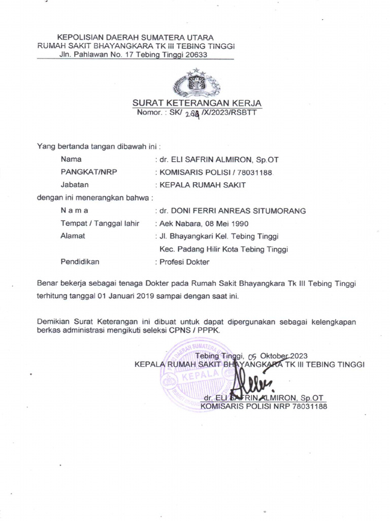 Surat Ketereangan Kerja Doni | PDF