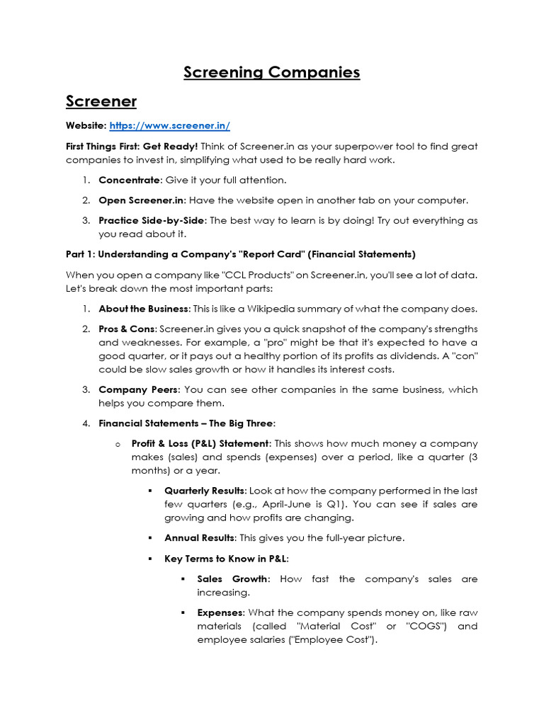 Mastering Company Screening Techniques | PDF | Equity (Finance) | Net ...