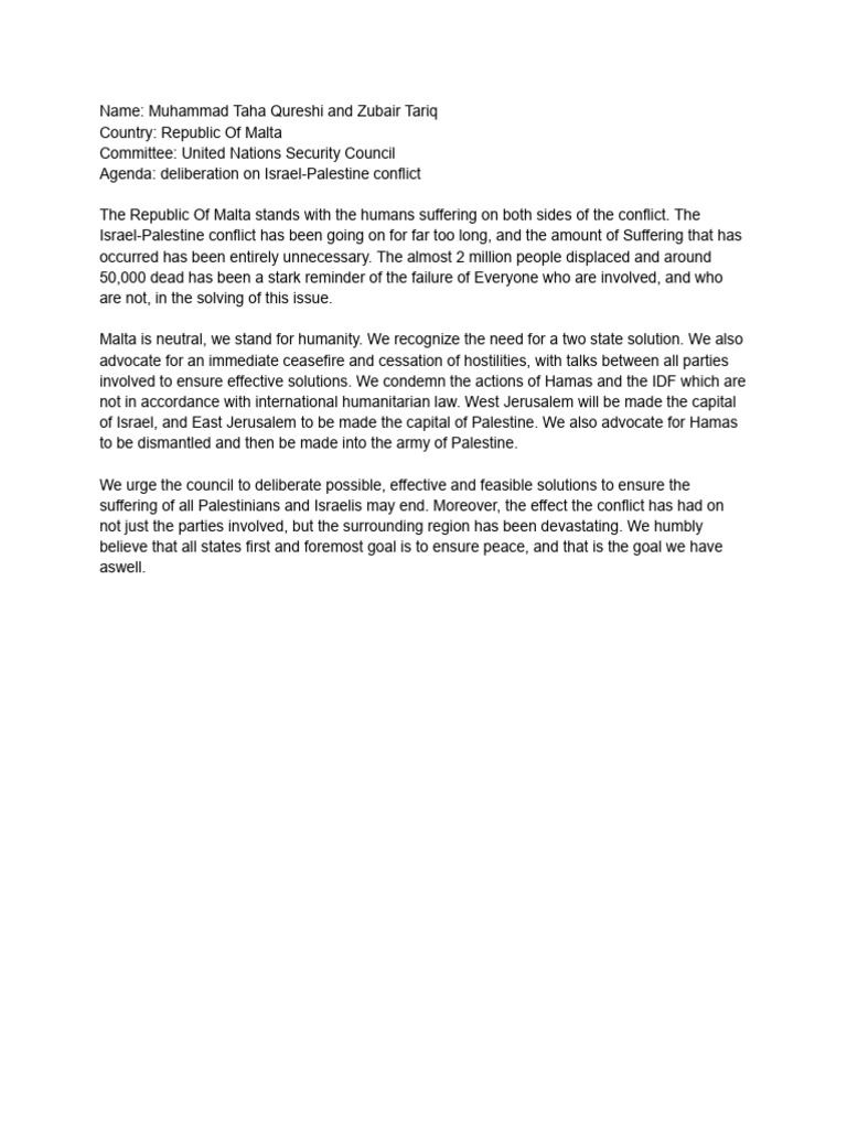 Position Paper - Malta - UNSC - Cnmun | PDF