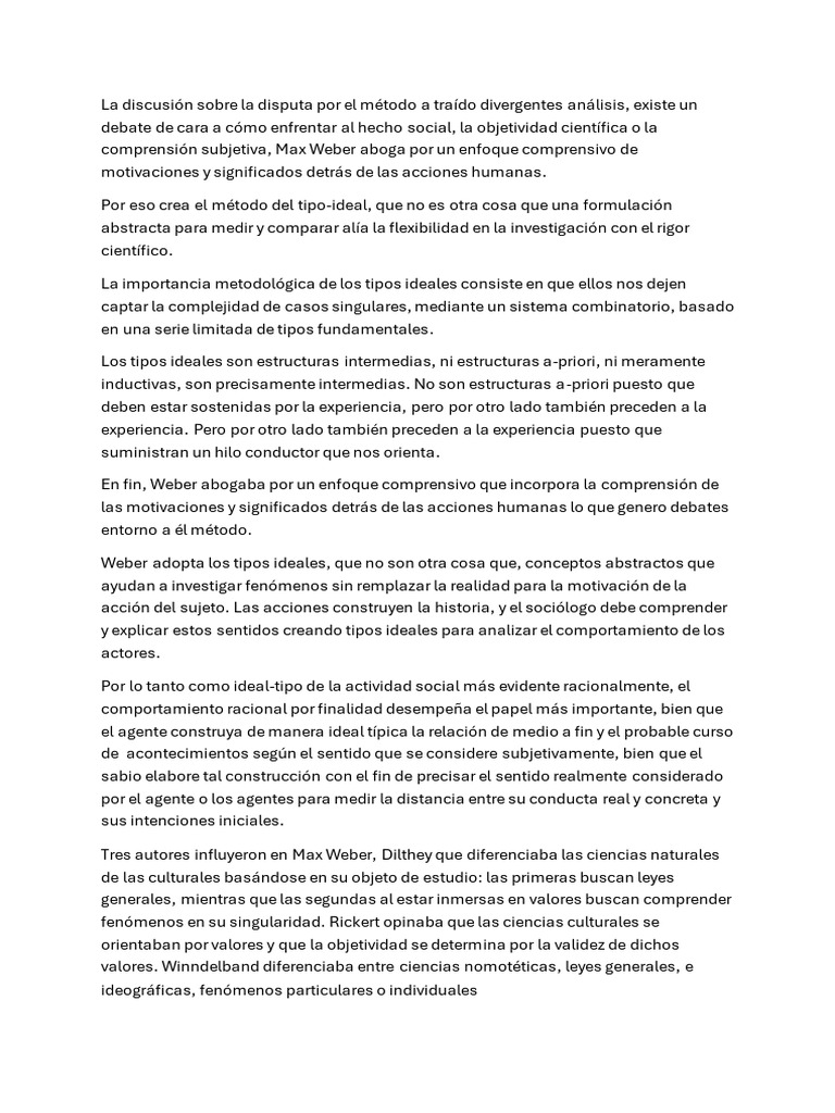 Métodos de Max Weber: Tipos Ideales en Sociología | PDF | Método ...