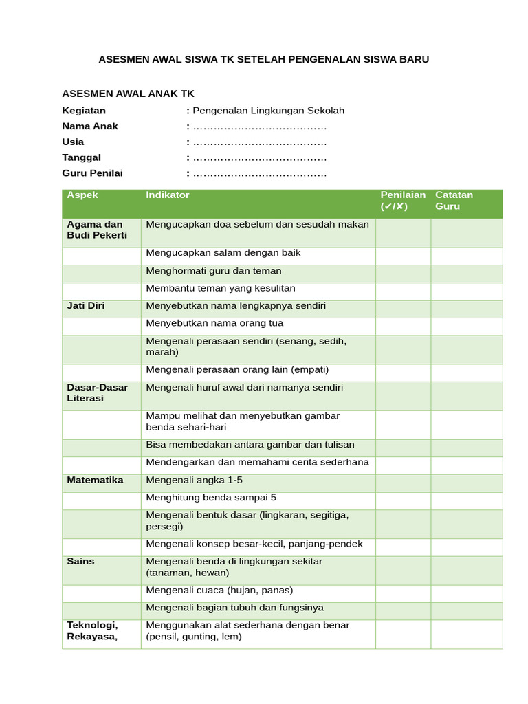 Asesmen Awal Versi 1 | PDF