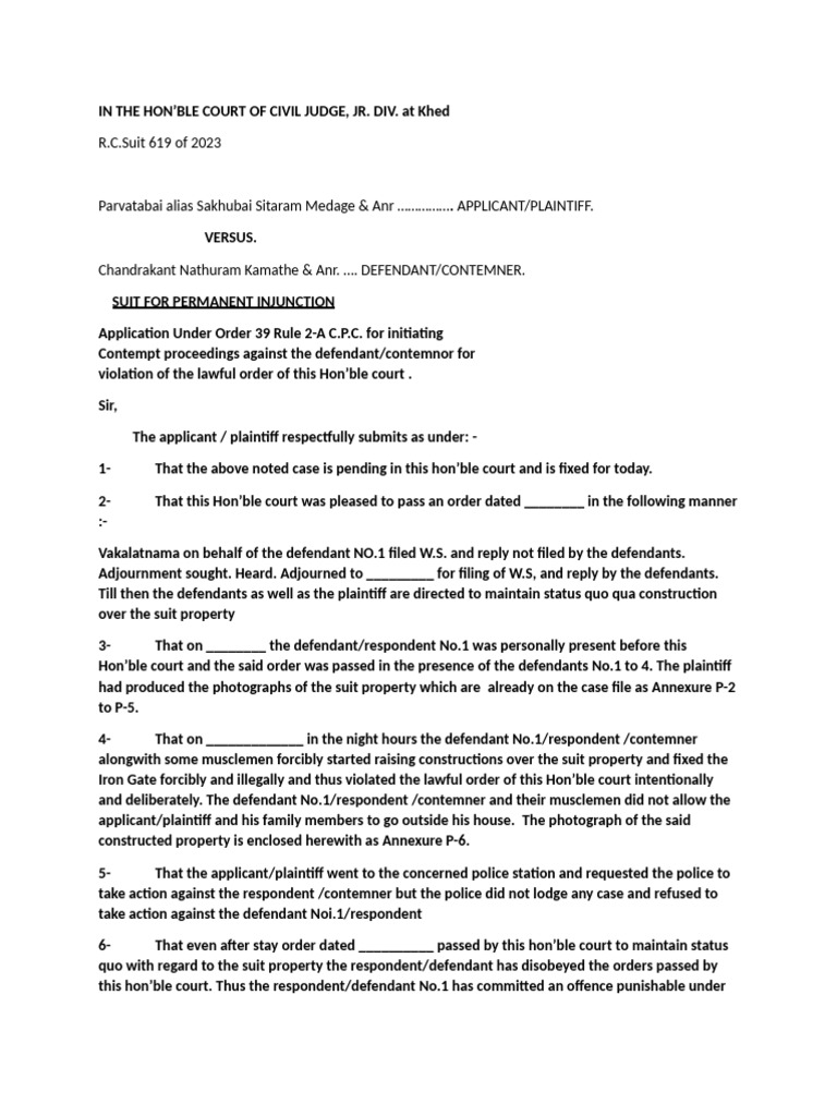 Contempt Application Under Order 39 Rule 2A | PDF | Contempt Of Court ...