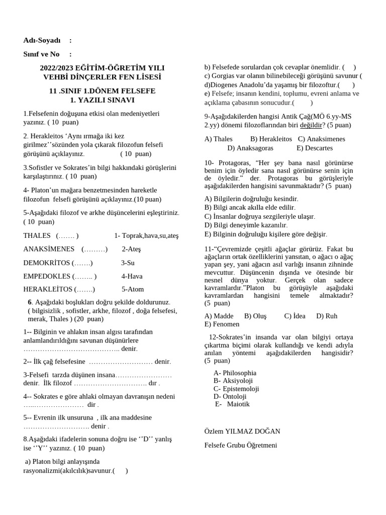 11 Felsefe Yazılı | PDF