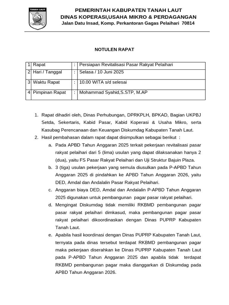 Notulen Rapat 10 Juni 2025 | PDF