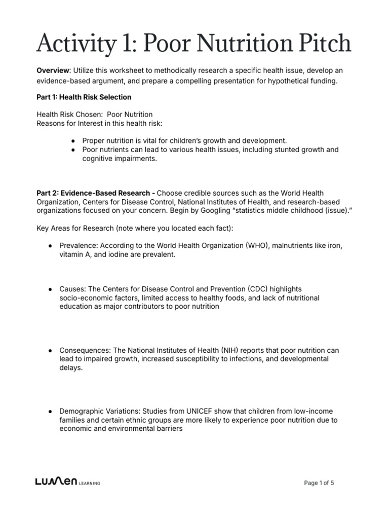 Module 6: Activity 1 Worksheet | PDF | Obesity | Malnutrition