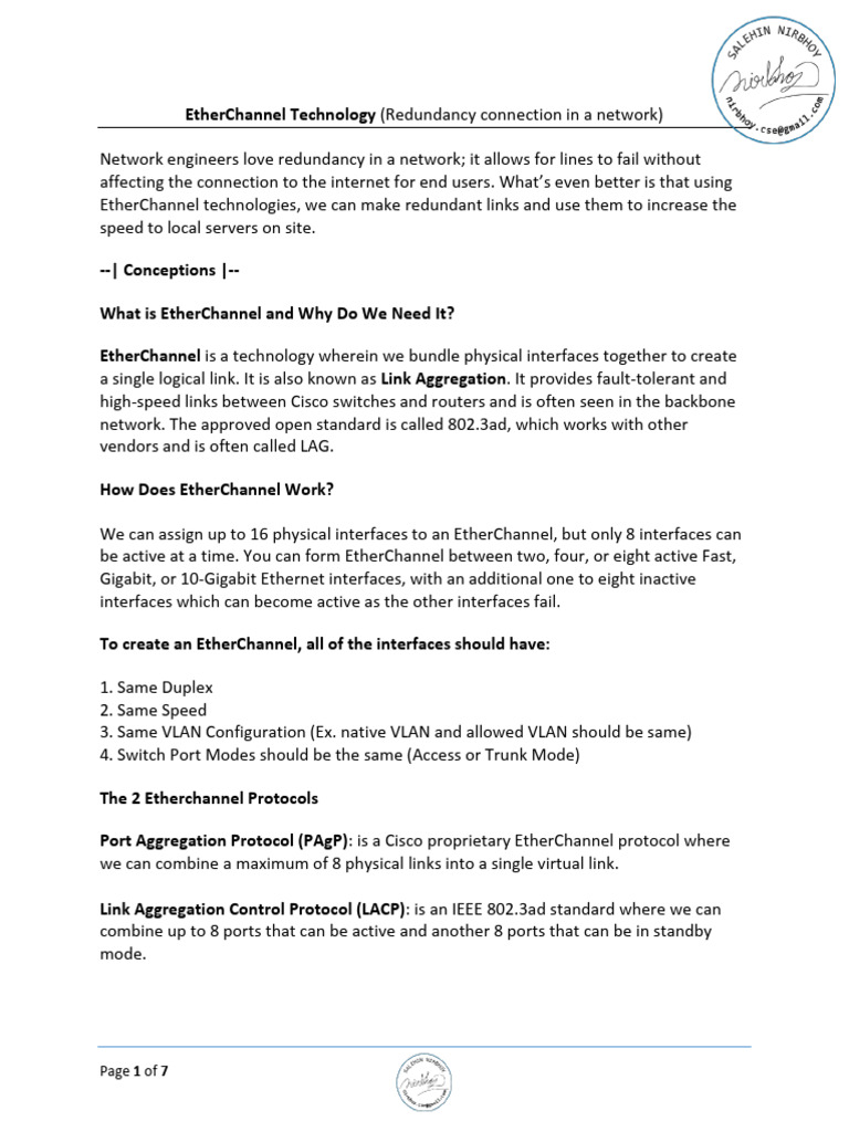 2. EtherChannel Technology (Redundancy Connection in a Network) | PDF ...