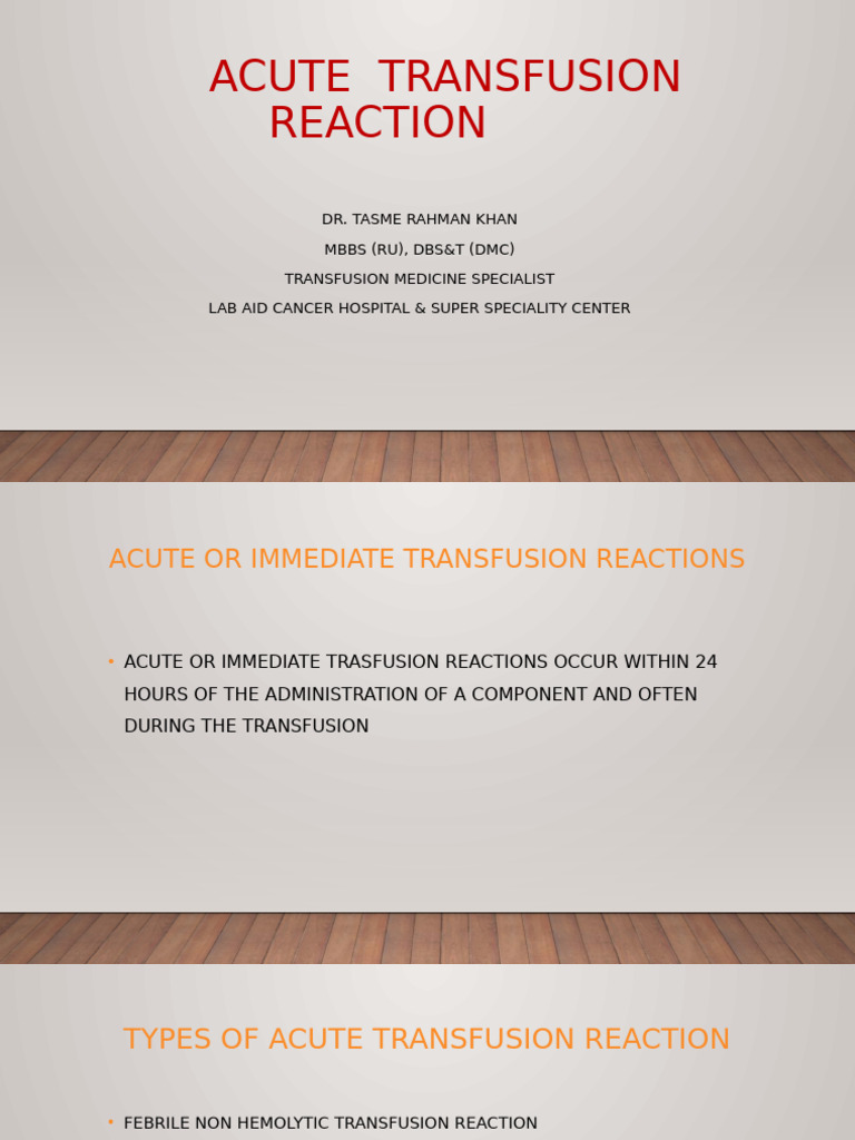 Acute Transfusion Reaction Overview | PDF | Blood | Vertebrates