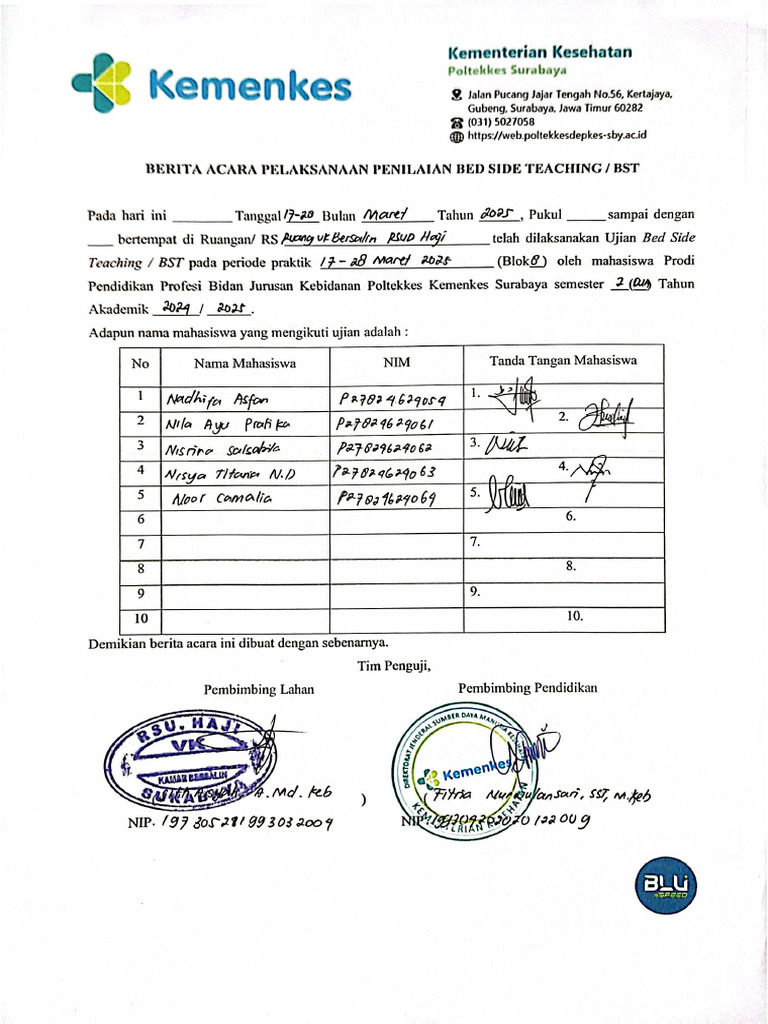 Berita Acara BST, Mini Cex, FGD Maternal Blok 8 | PDF