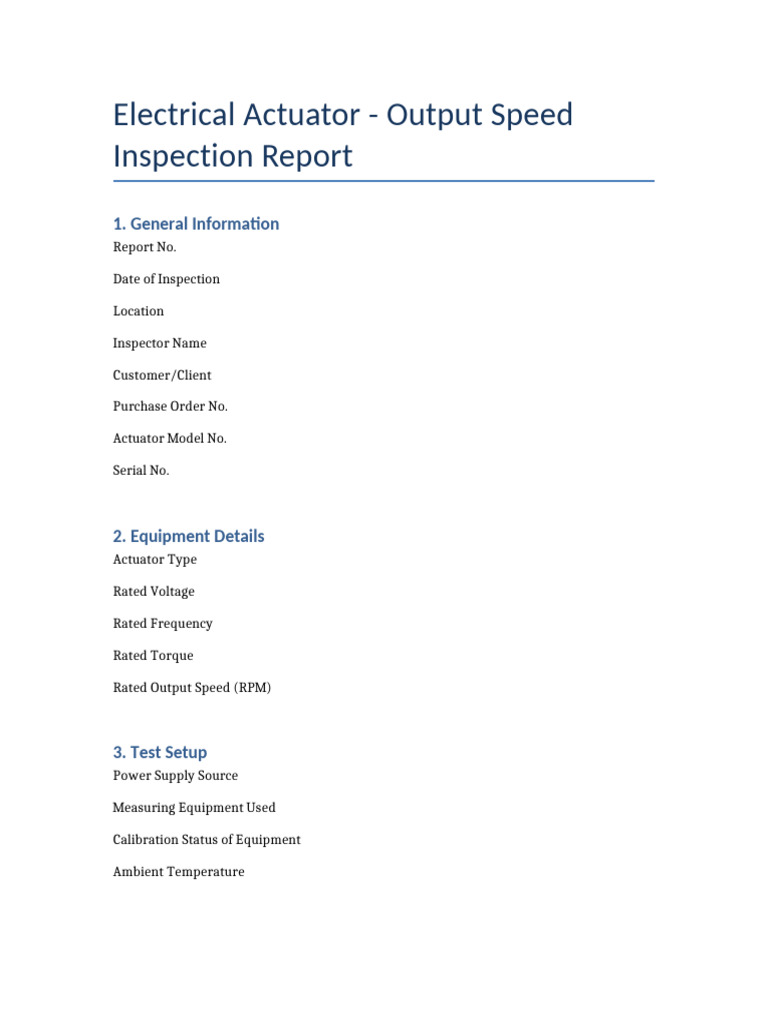 Output Speed Electrical Actuator Inspection Report | PDF