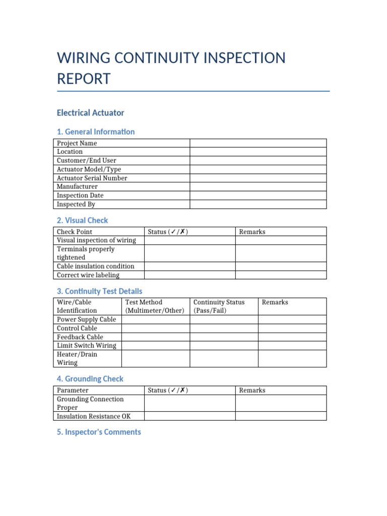 Wiring Continuity Electrical Actuator Inspection Report | PDF