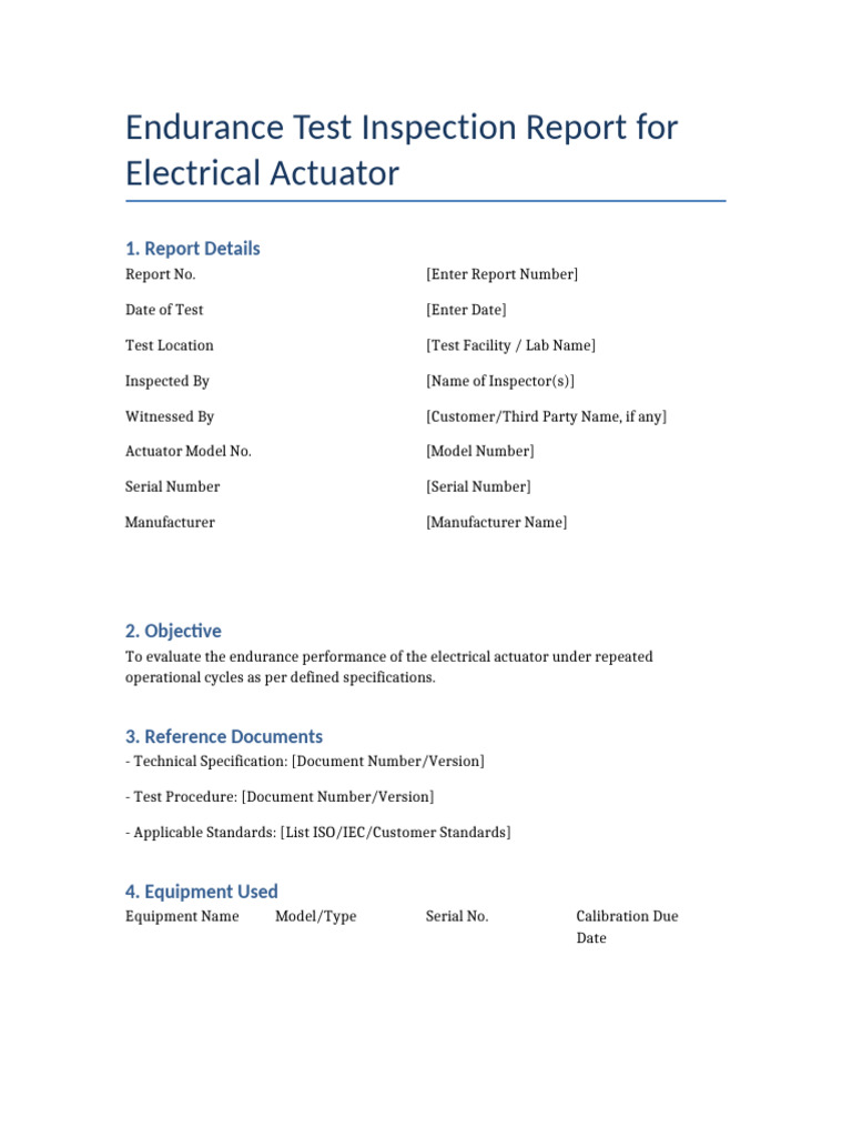 Endurance Test Report: Electrical Actuator | PDF