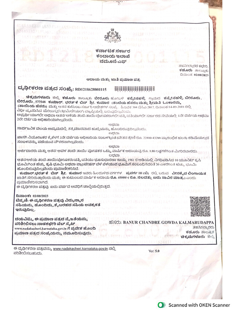 Caste Income Certificate | PDF