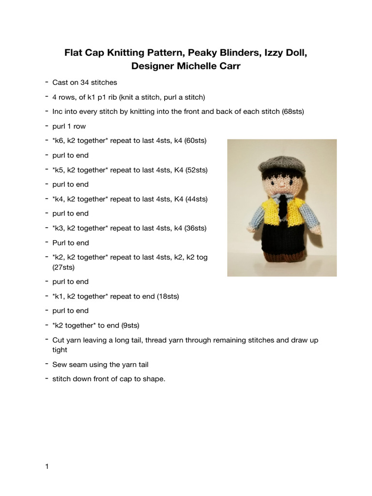 Free Izzy Doll Flat Cap Pattern | PDF