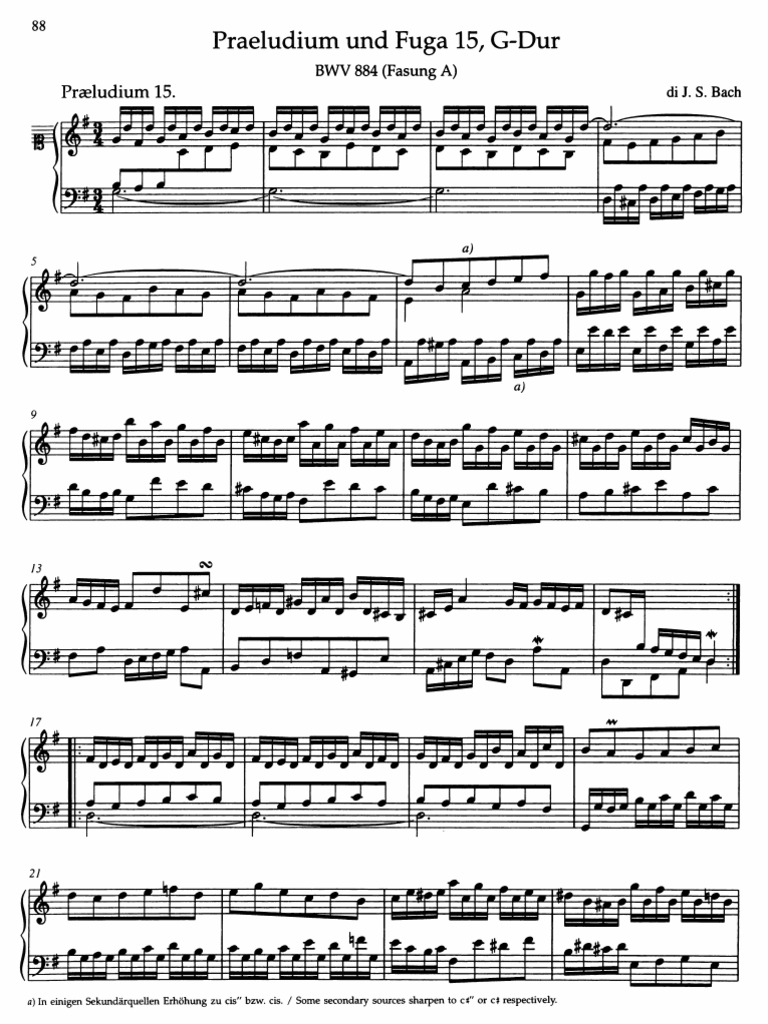 Clean Copy - Bach - Prelude and Fugue in G Major, BWV 884 | PDF