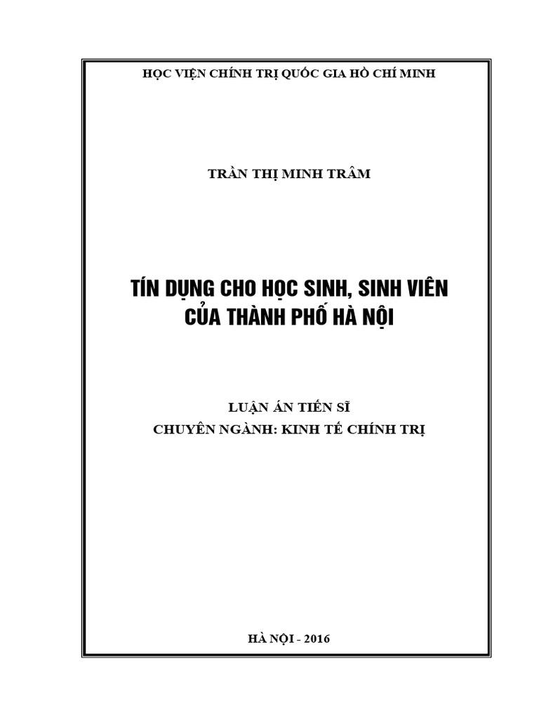 Luận Văn Tín Dụng Cho Học Sinh Sinh Viên Của Thành Phố Hà Nội | PDF
