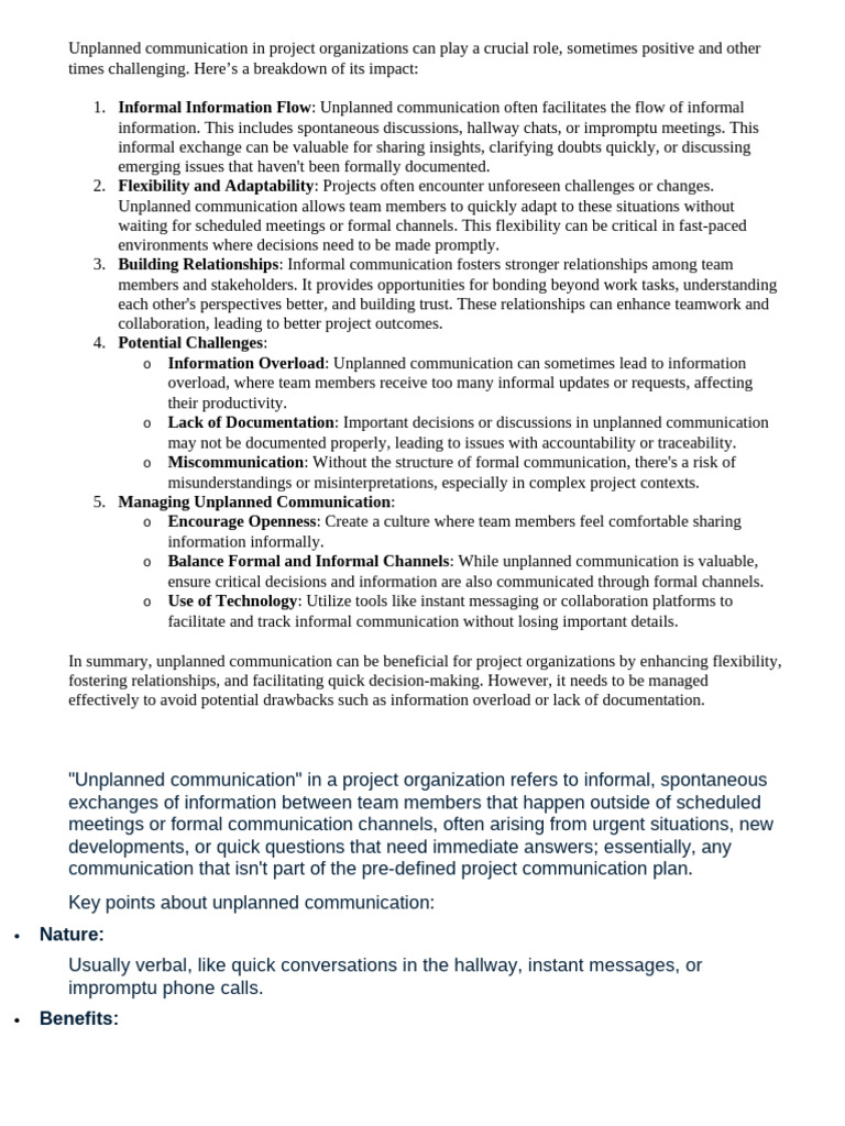 Unplanned Communication in Project Organization | PDF | Communication ...