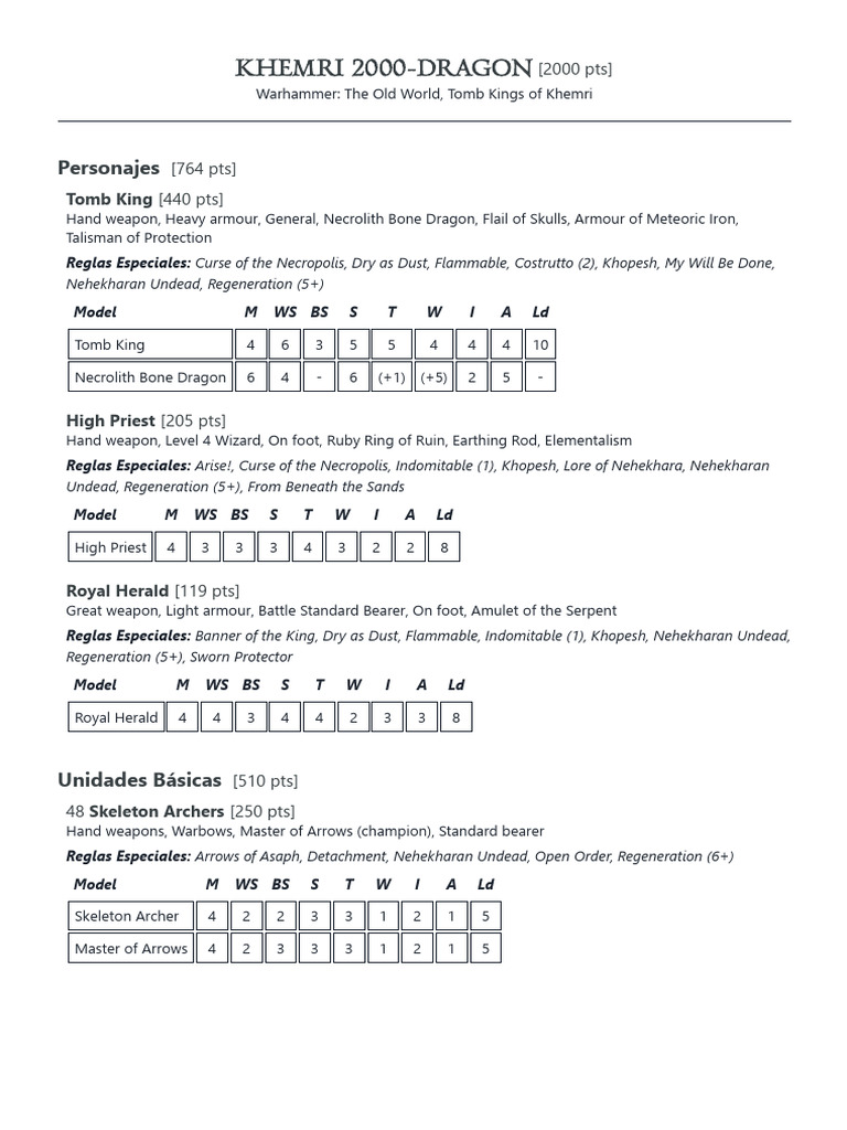 Khemri Tomb Kings Army List | PDF