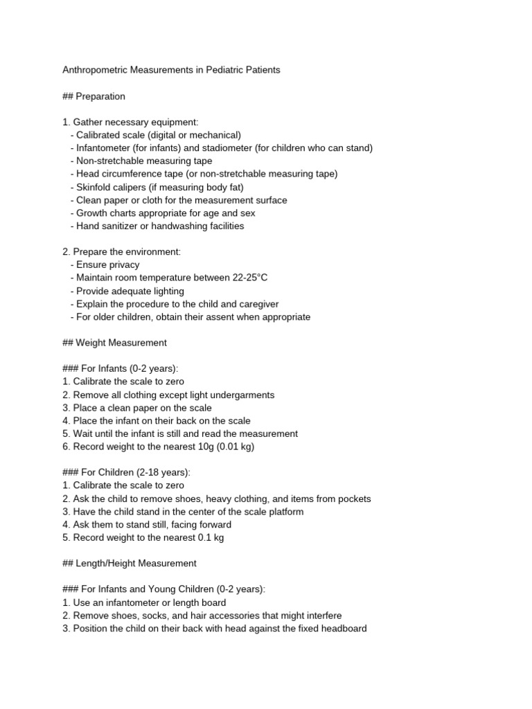 Pediatric Anthropometric Measurement Guide | PDF