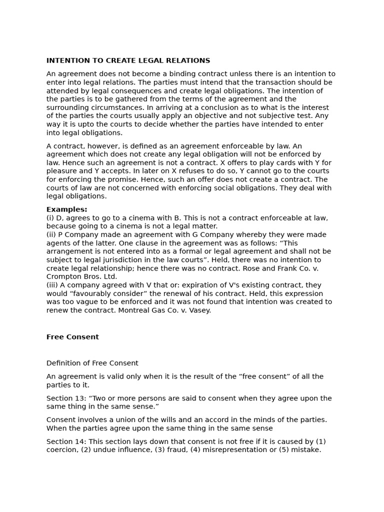 Intention To Create Legal Relations | PDF | Business Law | Civil Law (Legal System)