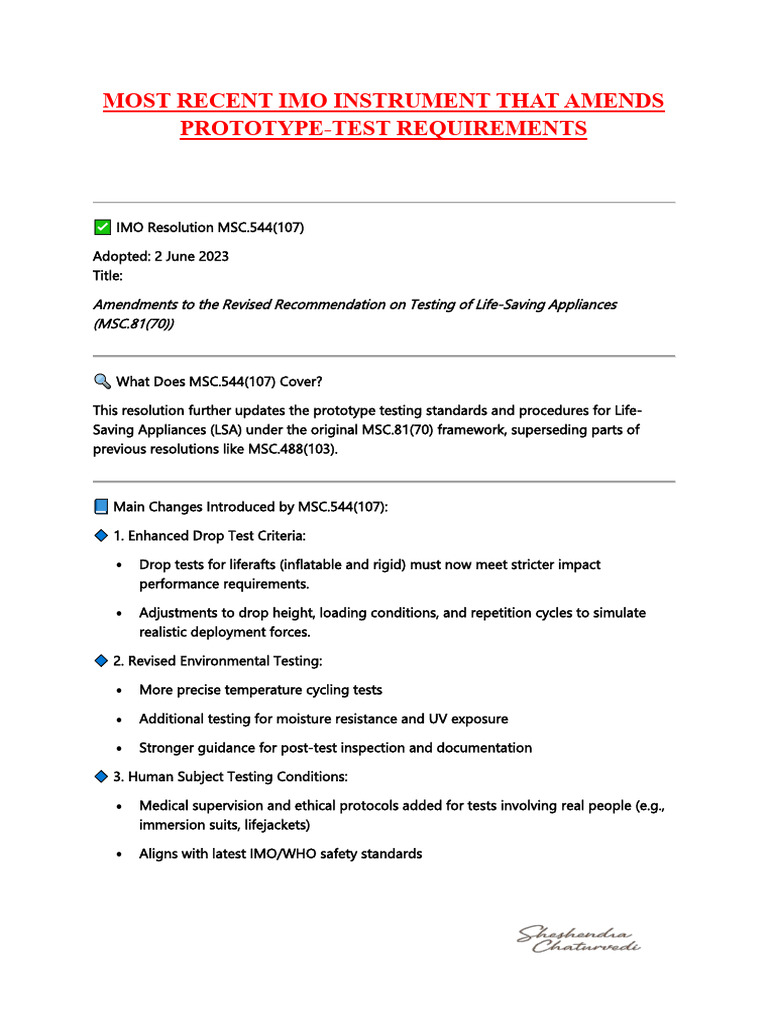 Most Recent Imo Instrument That Amends Prototype-Test Requirements | PDF