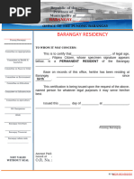 Barangay Certificate of Residency Template | PDF