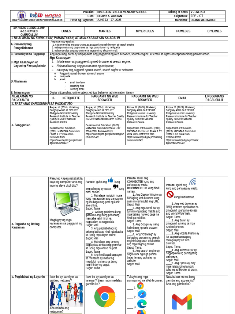 q1 Epp-Ict DLL Week 1, Series of Activities To Be Implemented For Day 1 ...