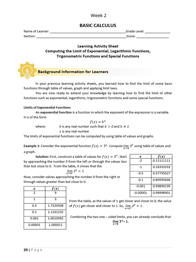 Computing the Limit of Exponential Logarithmic Trigonometric and Special Fun | PDF | Function ...