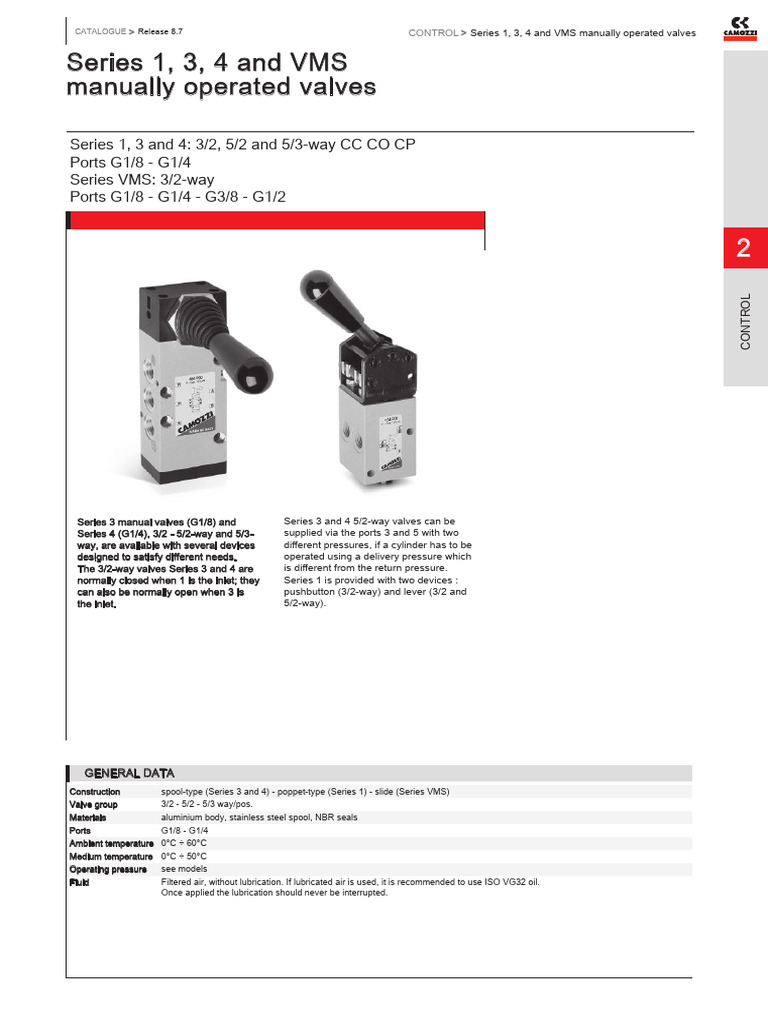 Series 4 - CAMOZZI VMS Manually Operated Valves | PDF | Valve | Gases