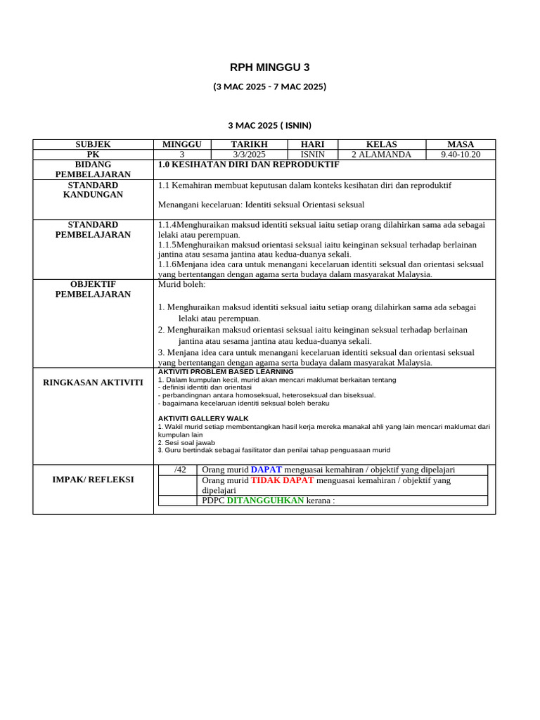 RPH MINGGU 3 2025-2026 | PDF