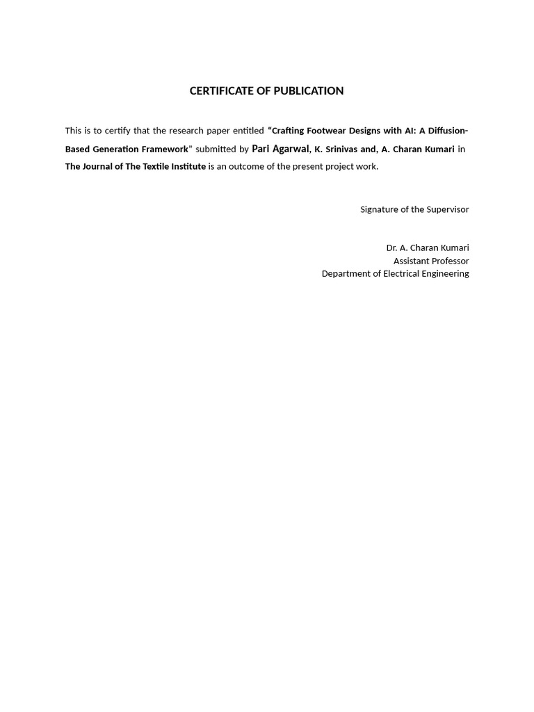 Certificate of Publication for AI Footwear Design | PDF