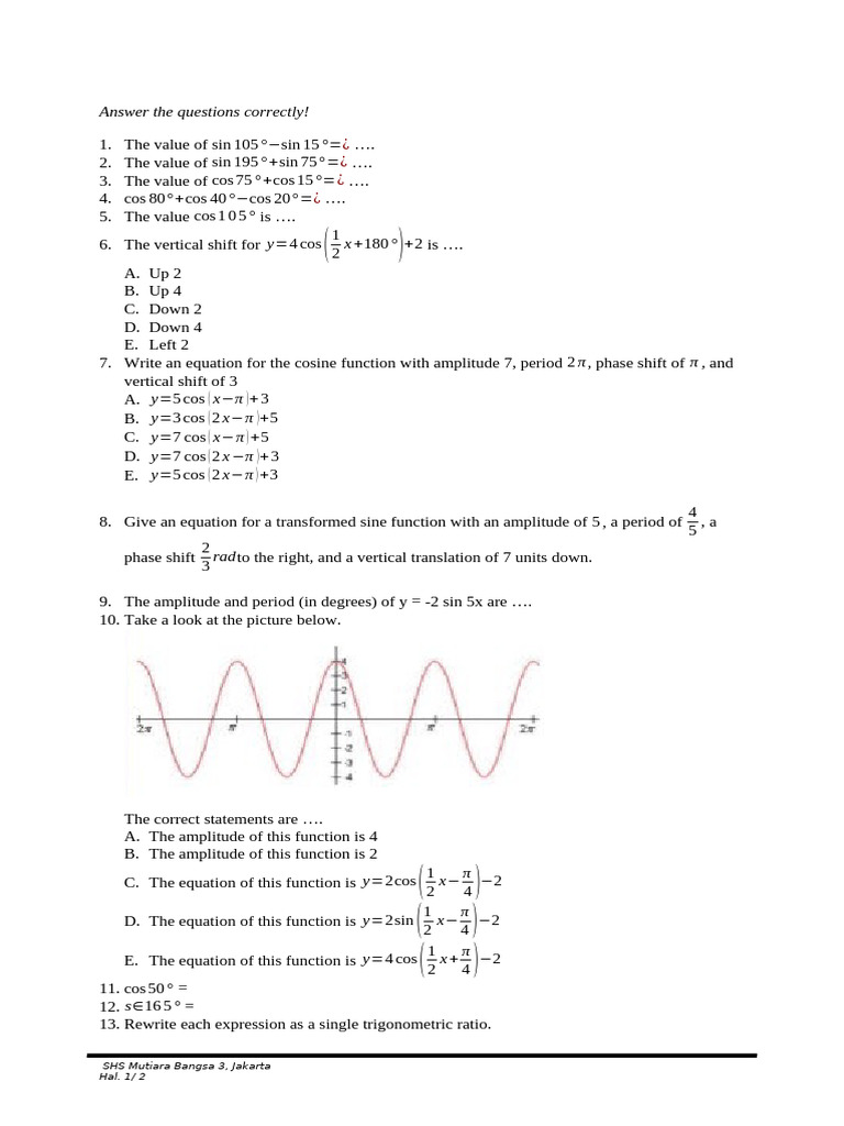 Latihan Soal Math Adv 11B | PDF | Trigonometric Functions | Trigonometry