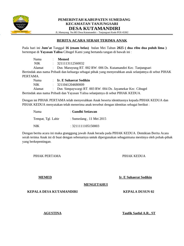 BA Serah Terima Agan | PDF