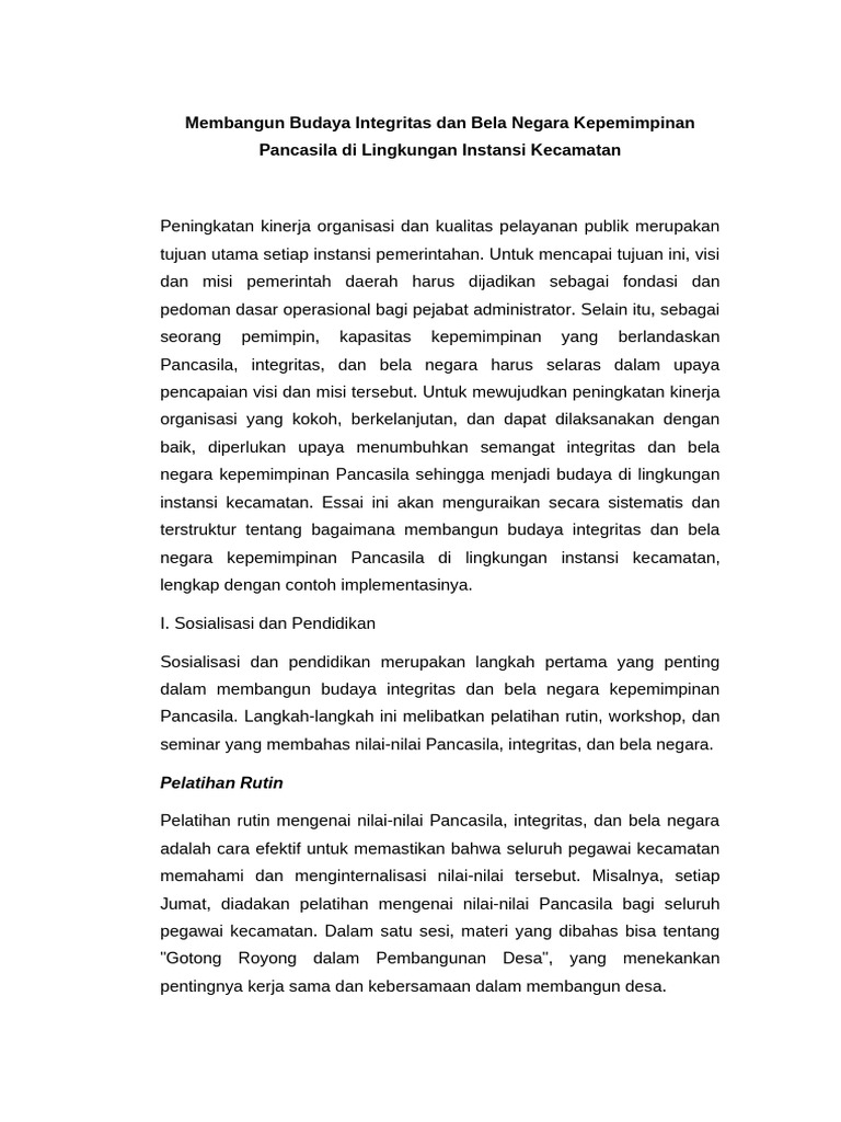 Membangun Budaya Integritas Dan Bela Negara Kepemimpinan Pancasila Di Lingkungan Instansi ...