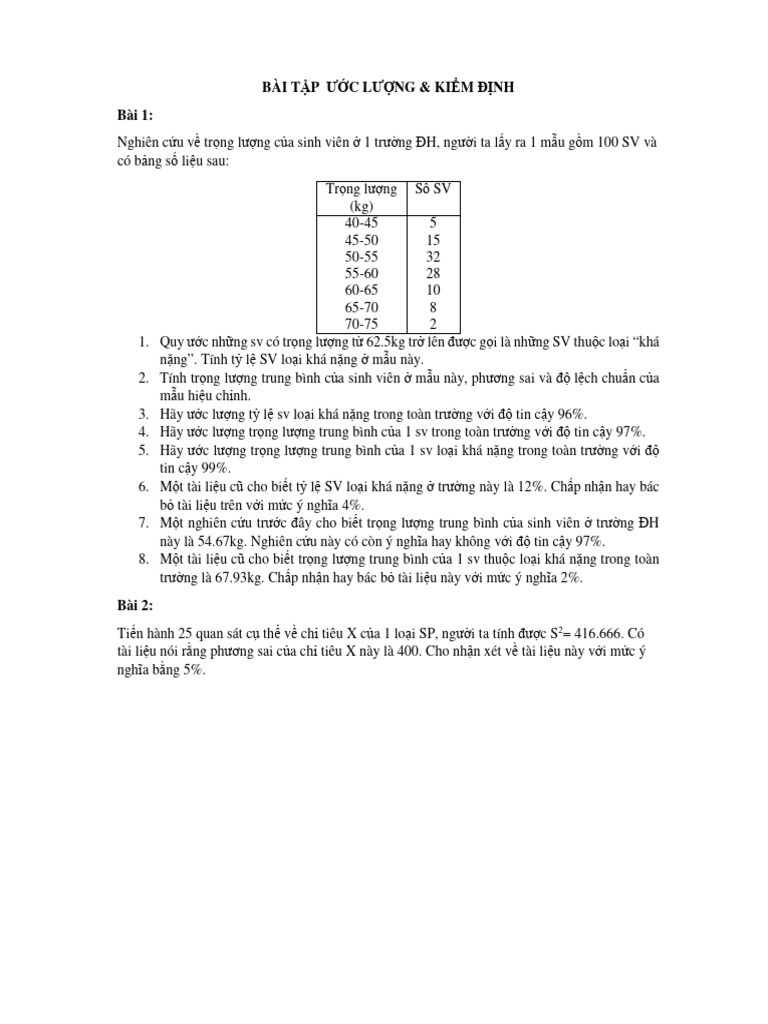 Bai Tap Uoc Luong Va Kiem Dinh | PDF
