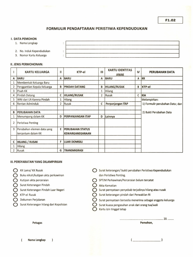 Template Formulir F-102 | PDF