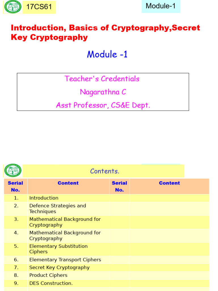 CS-SKIT-Ph5b1-F07-CoursePPT-1 Module | PDF | Encryption | Cryptography