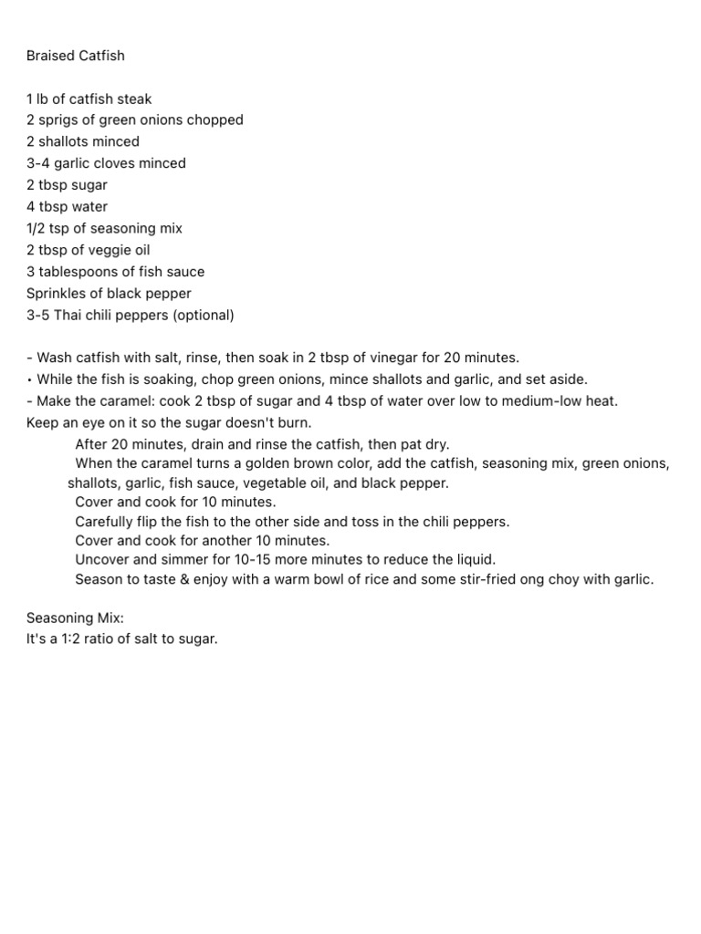 Braised Catfish Recipe Guide | PDF