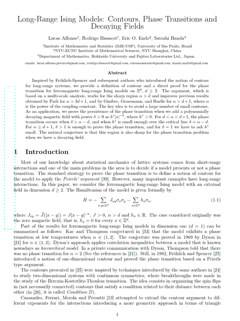 Long-Range Ising Models - Contours, Phase Transitions and Decaying Fields | PDF | Phase ...