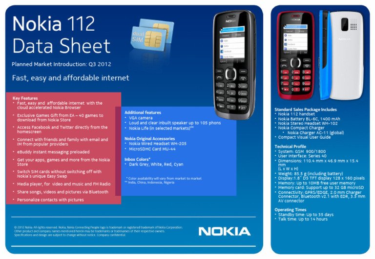 Nokia 112: Affordable Internet Phone | PDF | Bluetooth | Nokia