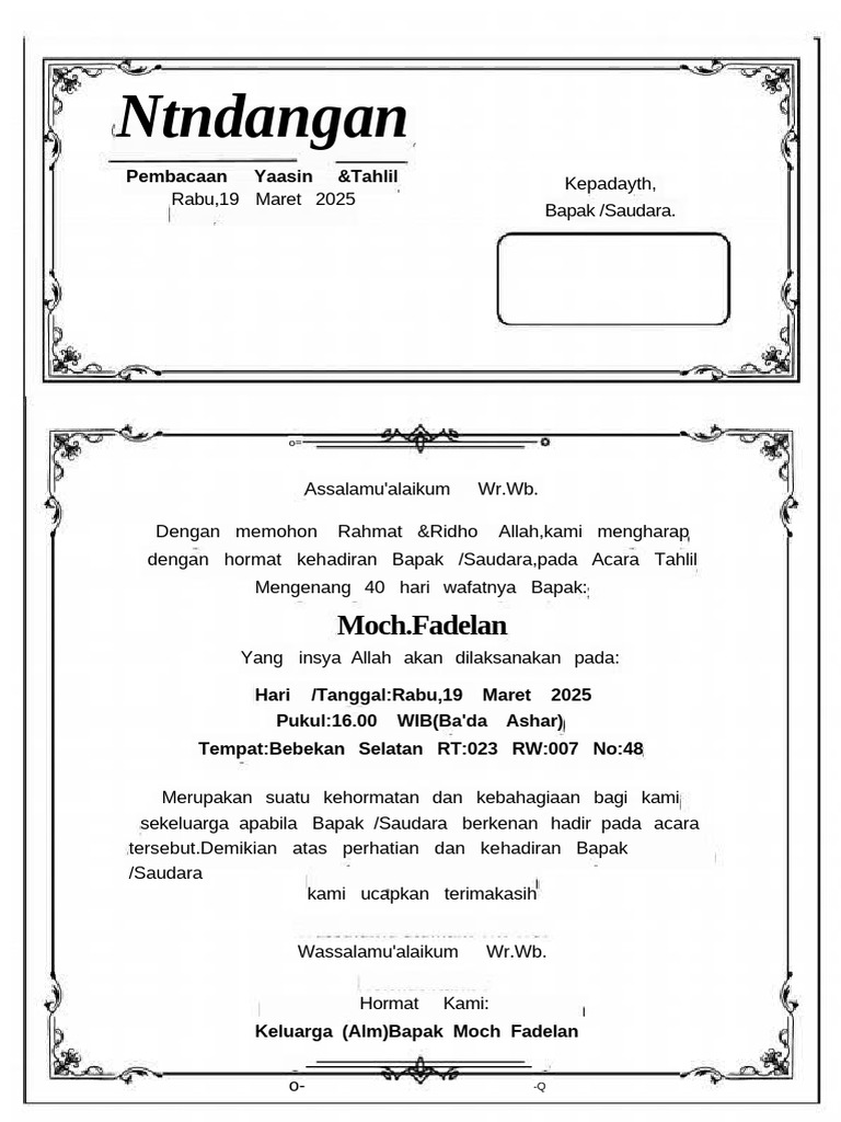 Putih Hitam Minimalis Klasik Undangan Yasin Dan Tahlil | PDF