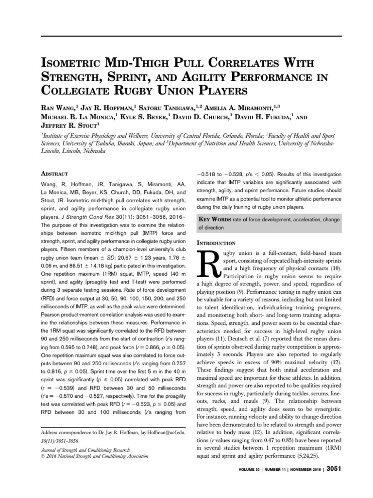 Isometric Mid-Thigh Pull Correlates With Strength, Sprint, and Agility ...