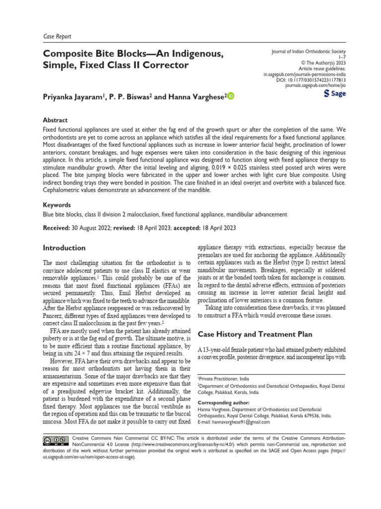 Jayaram Et Al 2023 Composite Bite Blocks An Indigenous Simple Fixed ...