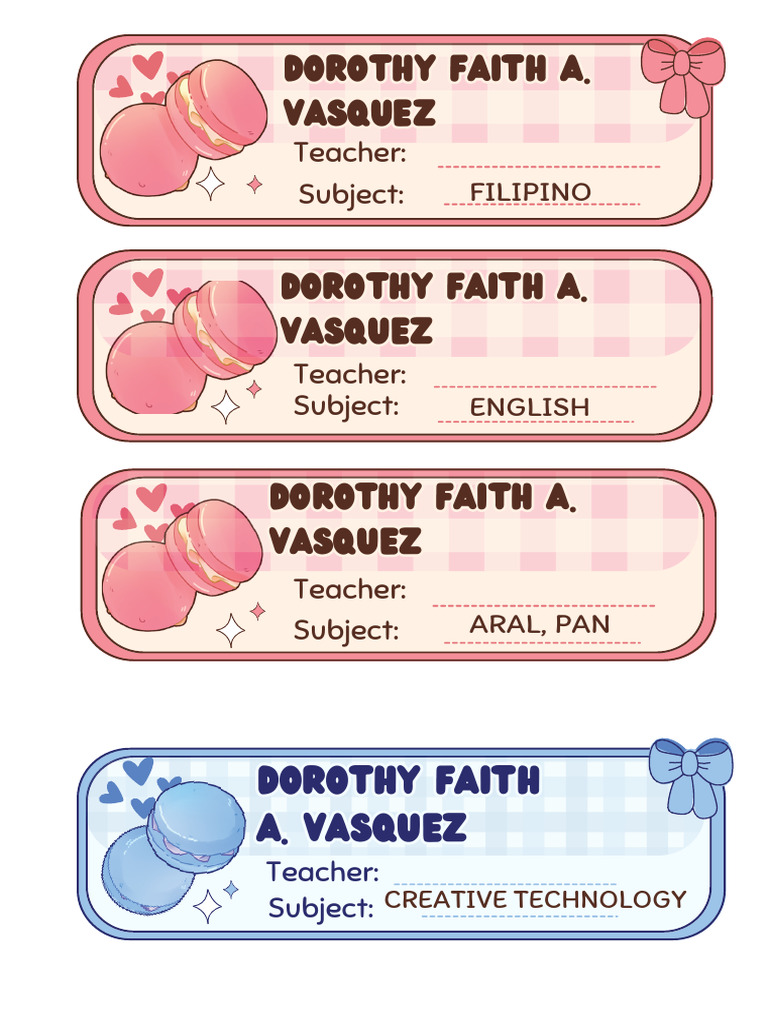 Colorful Illustrative Cute Name Label A4 | PDF